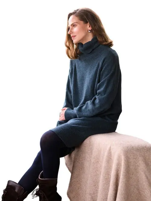 CELTIC & CO. Geelong Turtleneck Midi Dress - Deep Icelandic Blue