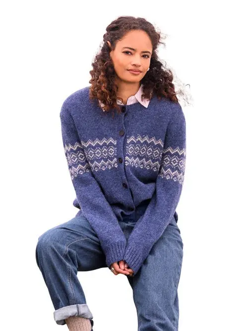CELTIC & CO. Fair Isle Crew Neck Cardigan - Indigo