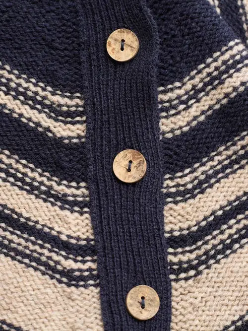CELTIC & CO. Pure Wool Striped Button Neck Sweater