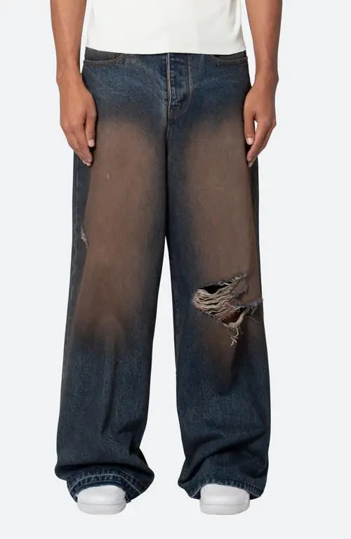 Mnml Baggy Rave Ripped Wide Leg Jeans - Rust