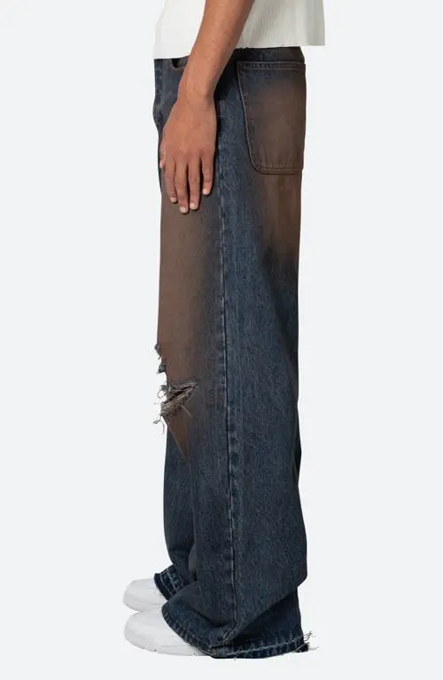 Mnml Baggy Rave Ripped Wide Leg Jeans - Rust