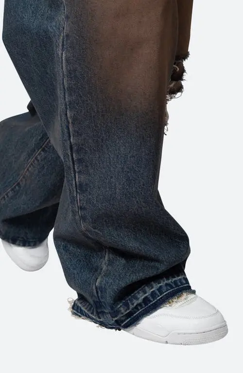 Mnml Baggy Rave Ripped Wide Leg Jeans - Rust