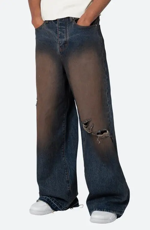 Mnml Baggy Rave Ripped Wide Leg Jeans - Rust