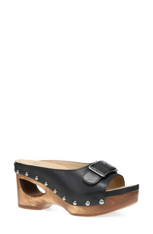 Dansko Adeline Platform Wedge Slide Sandal - Black Calf