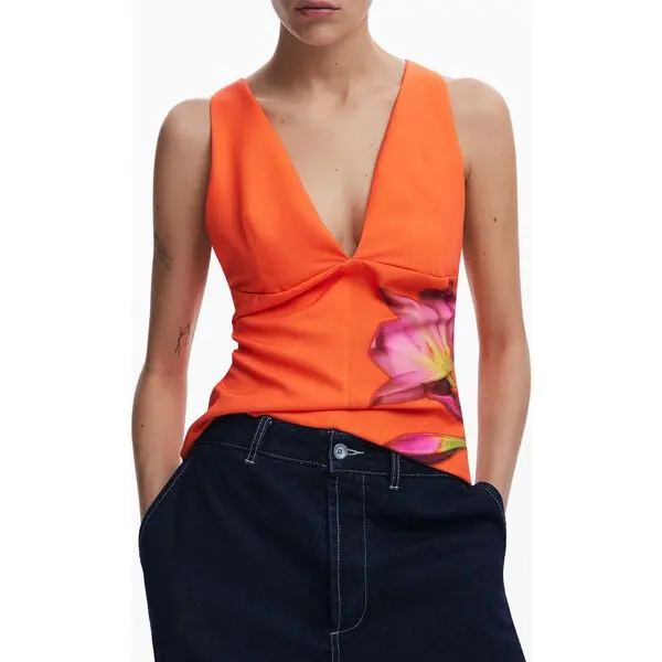 Desigual Floral Deep V-neck Tank