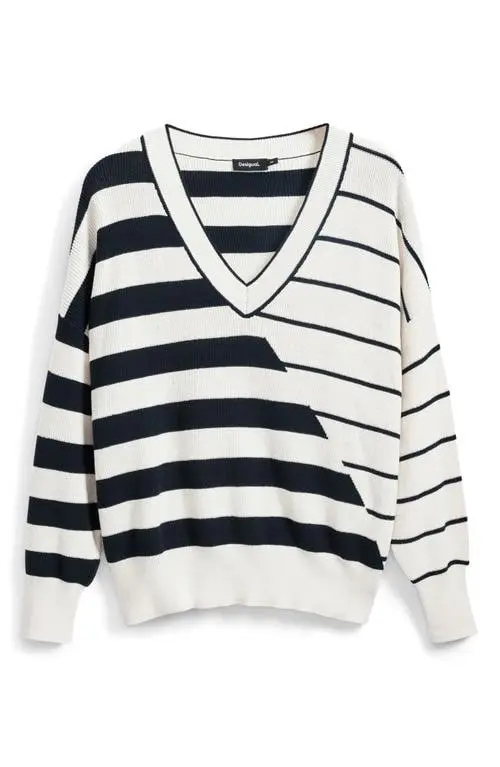 Desigual Variegated Stripe V-neck Sweater