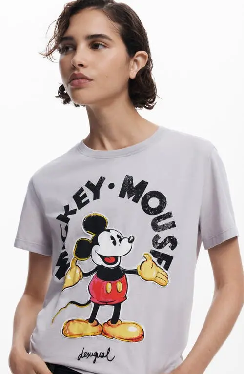 Desigual Mickey Mouse Striped Graphic T-shirt - Neutral Gray