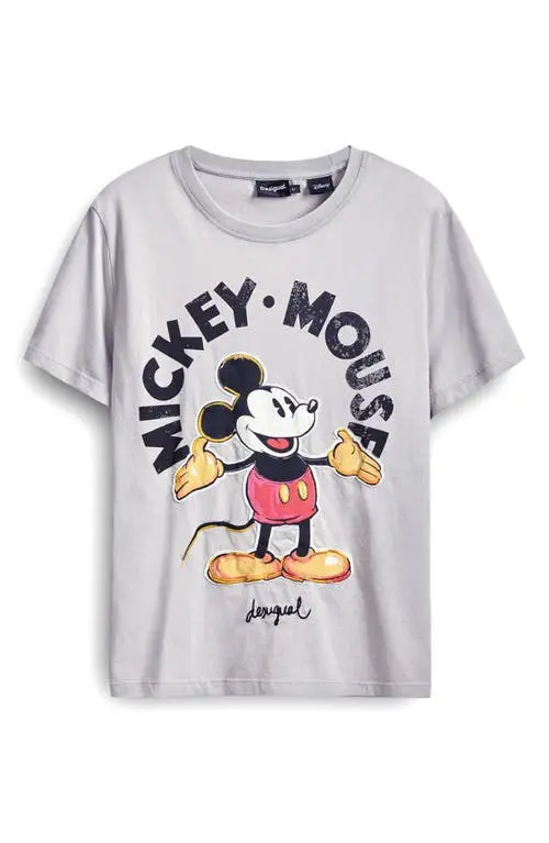 Desigual Mickey Mouse Striped Graphic T-shirt - Neutral Gray