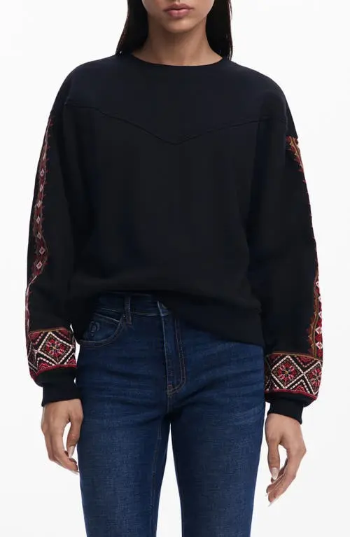 Desigual Embroidered Sleeve Sweatshirt