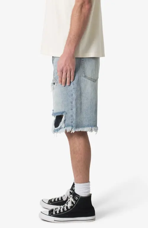 Mnml Distressed Denim Shorts - Light Blue