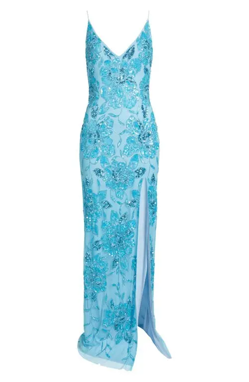 JUMP APPAREL Beaded Sequin Sleeveless Gown
