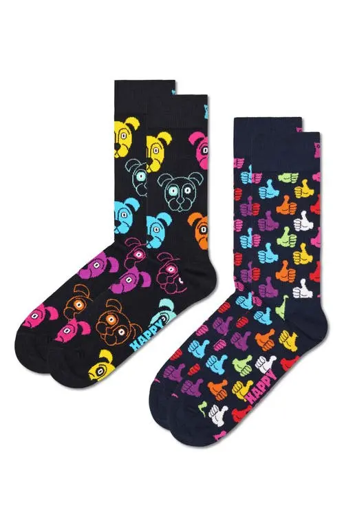 Happy Socks Classic Dog & Thumbs Up 2-pack Crew Socks - Black