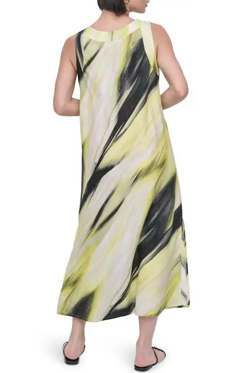 Dkny Print Paneled Linen Maxi Dress