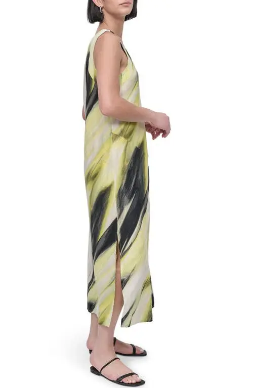 Dkny Print Paneled Linen Maxi Dress
