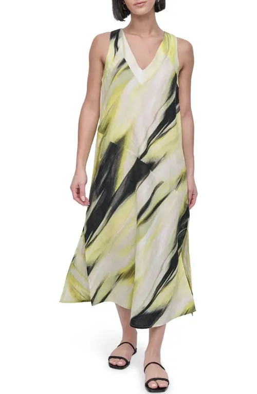 Dkny Print Paneled Linen Maxi Dress