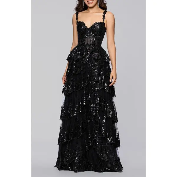BLONDIE NITES Sequin Ballgown - Black