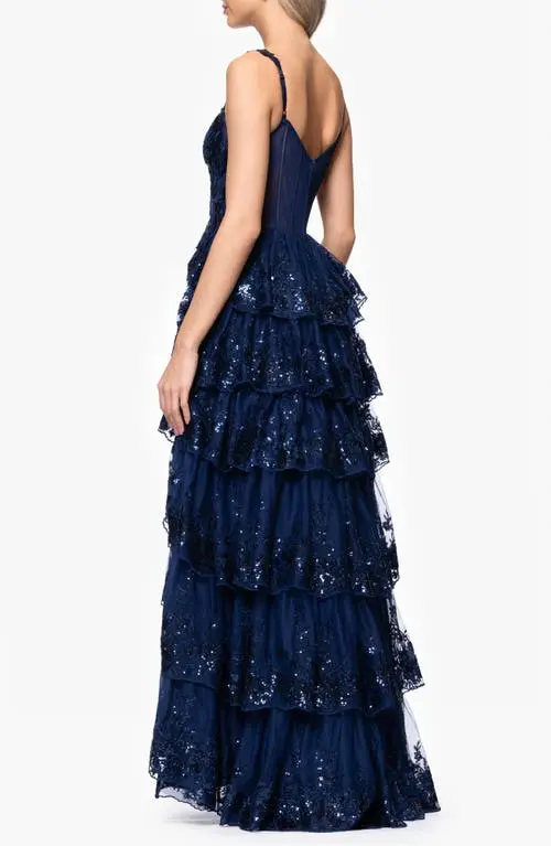 BLONDIE NITES Sequin Ballgown - Navy