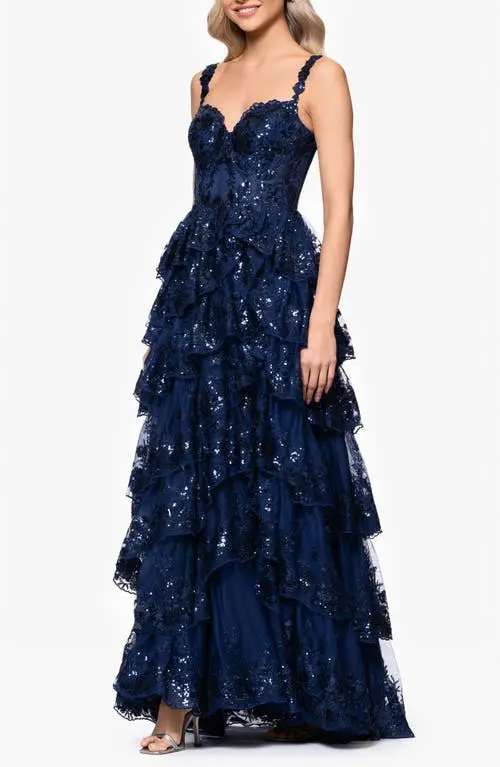 BLONDIE NITES Sequin Ballgown - Navy
