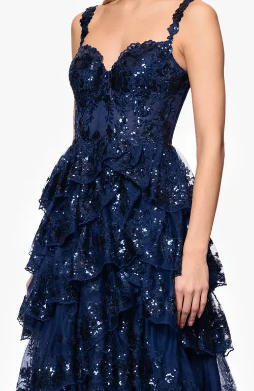 BLONDIE NITES Sequin Ballgown - Navy