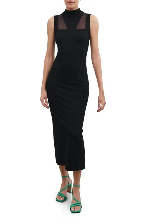 MARCELLA Amelia Ponte & Mesh Funnel Neck Midi Dress