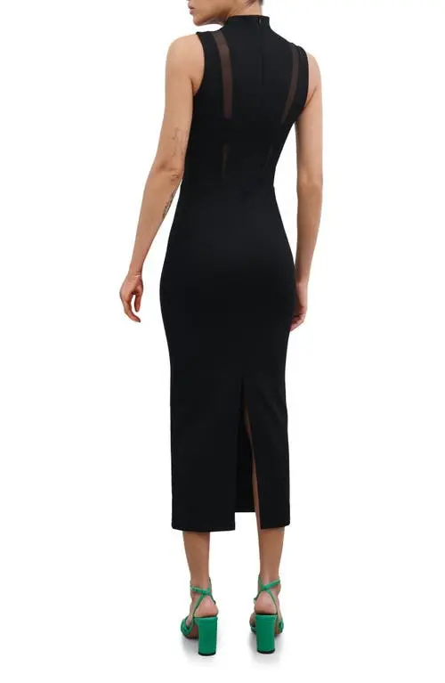 MARCELLA Amelia Ponte & Mesh Funnel Neck Midi Dress
