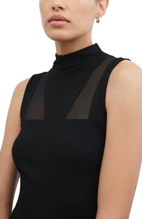 MARCELLA Amelia Ponte & Mesh Funnel Neck Midi Dress