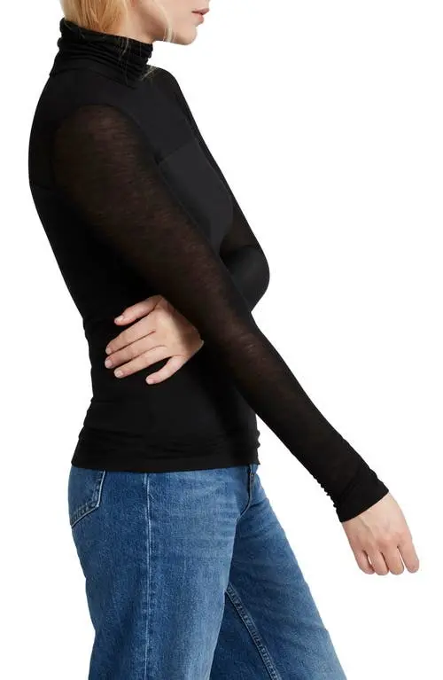 MARCELLA Sheer Panel Turtleneck Top