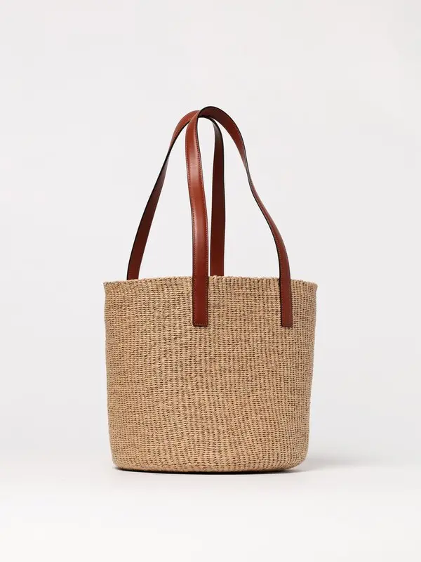 Chloé Raffia Tote Bag With Leather Straps - Beige