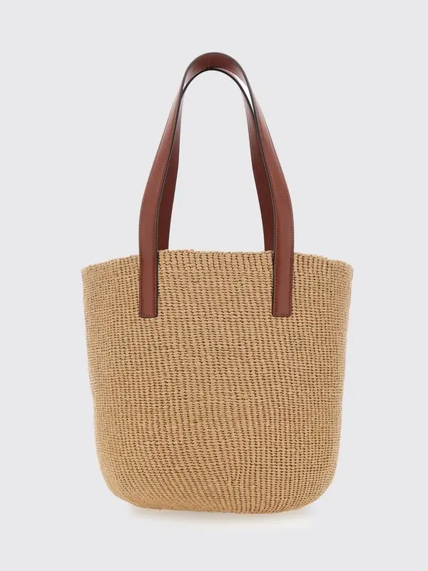 Chloé Raffia Tote Bag With Leather Straps - Beige