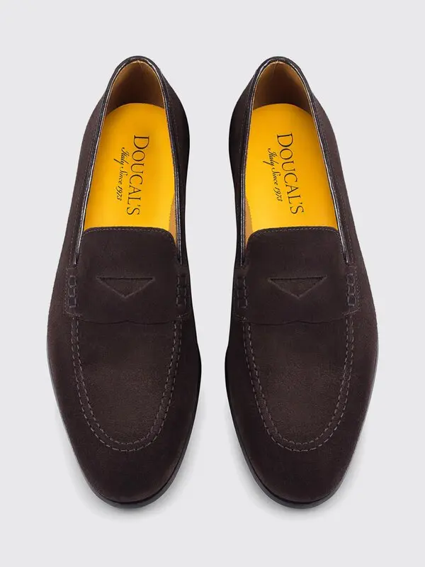 DOUCAL'S Suede Loafers With Saddle Strap - Earth