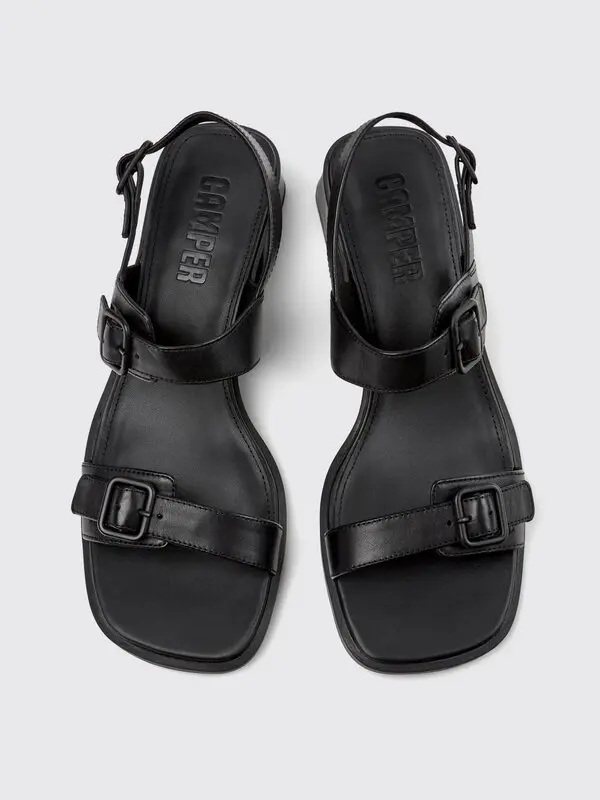 Camper Heeled Sandals With Buckles - Black