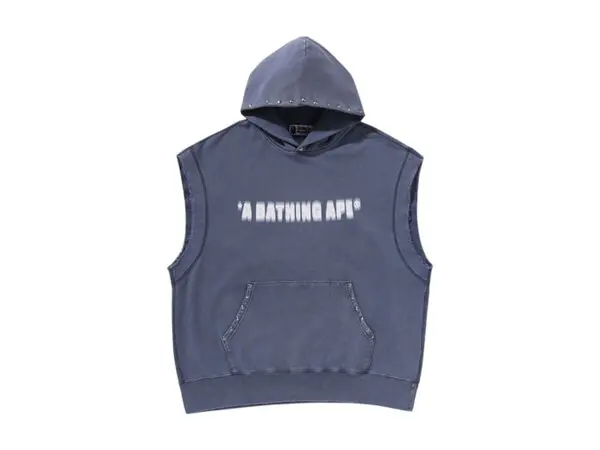 A BATHING APE Studded Garment Dye Logo Sleeveless Pullover Hoodie