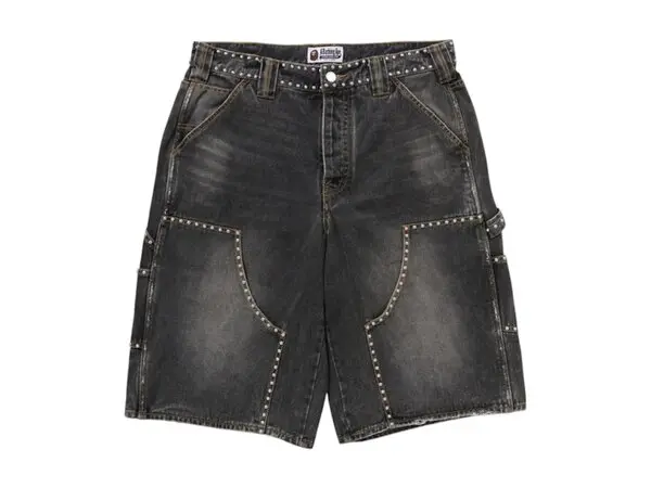 A BATHING APE Studded Heavy Wash Denim Shorts