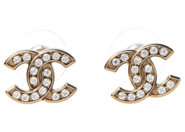 Chanel Crystal Cc Earrings - Gold