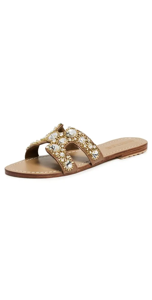 Mystique Embellished Slides - Camel/clear