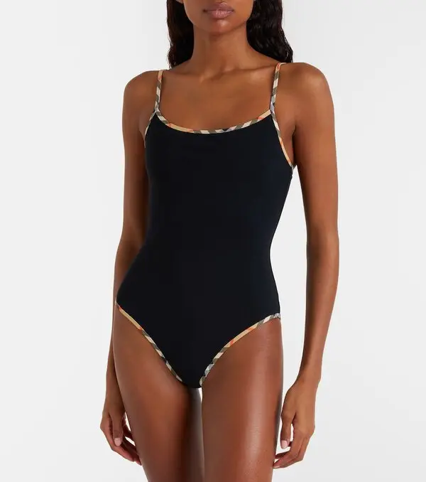 Burberry Checked Trim One-piece Swimsuit - Black