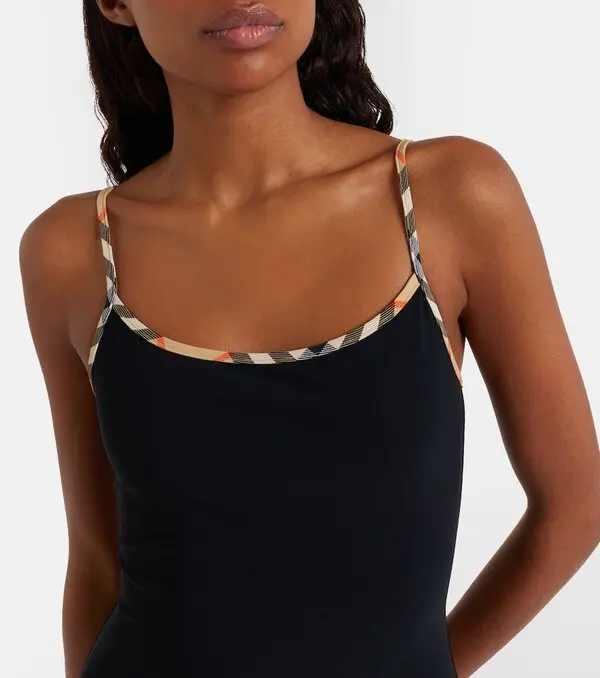 Burberry Checked Trim One-piece Swimsuit - Black