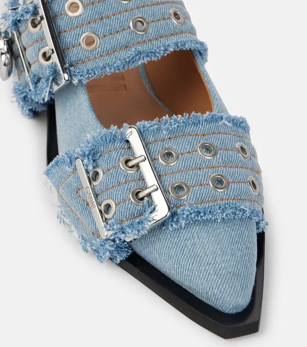 GANNI Buckle Denim Ballet Flats - Blue