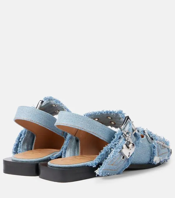 GANNI Buckle Denim Ballet Flats - Blue