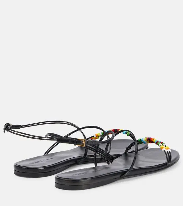 Khaite Loop Beaded Leather Sandals - Black