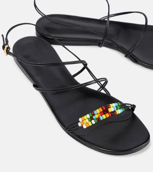 Khaite Loop Beaded Leather Sandals - Black