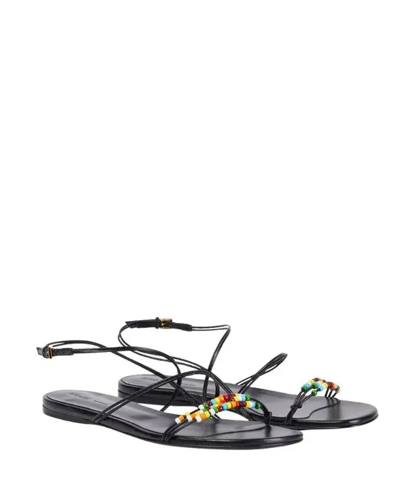 Khaite Loop Beaded Leather Sandals - Black