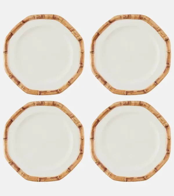 LES-OTTOMANS Bamboo Set Of 4 Ceramic Dinner Plates - Multicoloured