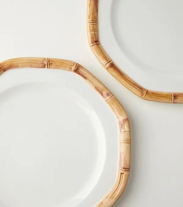 LES-OTTOMANS Bamboo Set Of 4 Ceramic Dinner Plates - Multicoloured