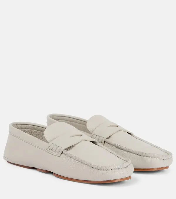 Khaite Billy Leather Penny Loafers - Grey