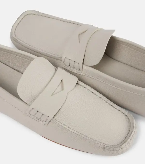 Khaite Billy Leather Penny Loafers - Grey