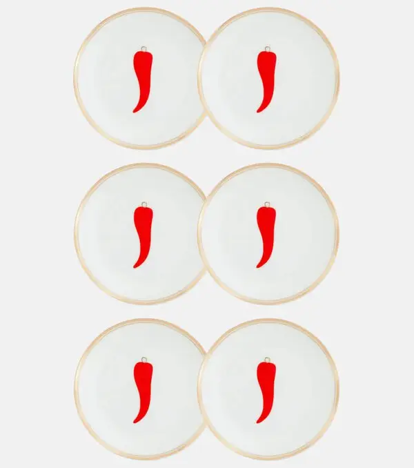 BITOSSI Chilli Pepper Set Of 6 Bread Plates - White