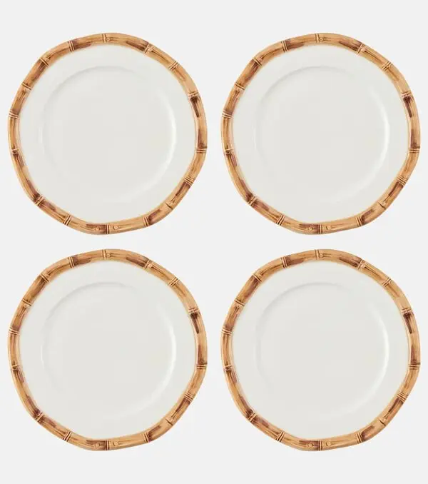 LES-OTTOMANS Bamboo Set Of 4 Ceramic Dessert Plates - White