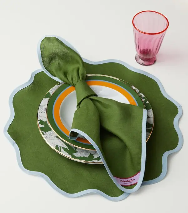 La DoubleJ Rainbow Bosco Cloud Set Of 2 Placemats - Green