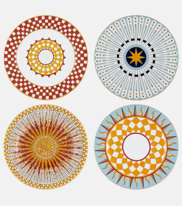La DoubleJ Solar Set Of 4 Porcelain Dessert Plates - Multicoloured